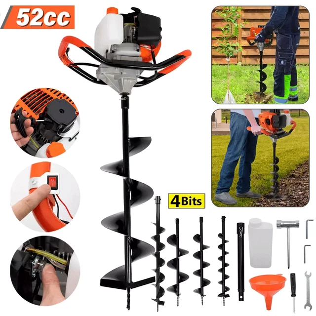 52CC PETROL AUGER Wolf Earth Fence Post Hole Borer Ground Drill & 4 Augers Kit £79.09 - PicClick UK