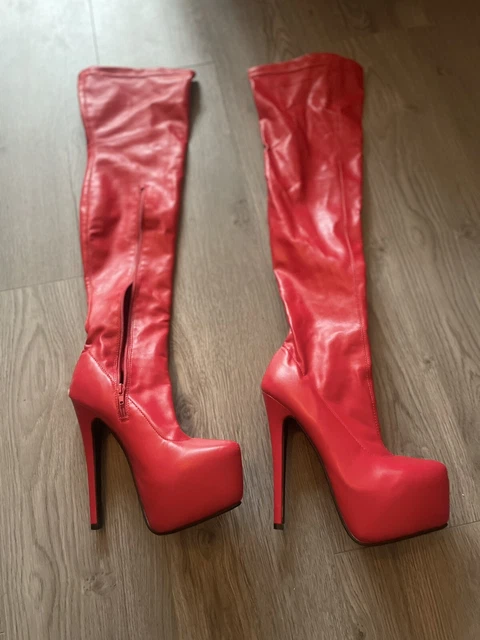 BRAND NEW LADIES Over Knee Thigh High Red Stretch Boots With Zip Size 6 ...