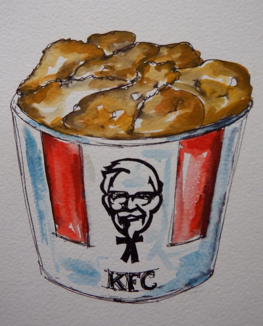 ORIGINAL WATERCOLOUR PAINTING of fast food a Kentucky Fried Chicken KFC ...