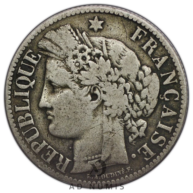 FRANCE 2 FRANCS Cérès 1872 A argent pièce de monnaie française 3e ...