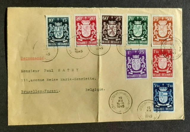 BELGIQUE 1945 LETTRE Enveloppe recommandée CAD bruxelles St Gilles Reg ...