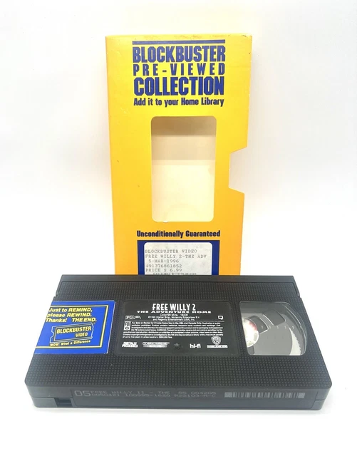 BLOCKBUSTER VIDEO PRE-VIEWED VHS Collection Free Willy 2 Vintage Yellow ...