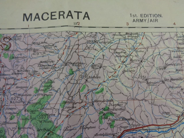WW2 BRITISH ARMY / RAF map of ITALY entitled "MACERATA" (May 1943). EUR ...