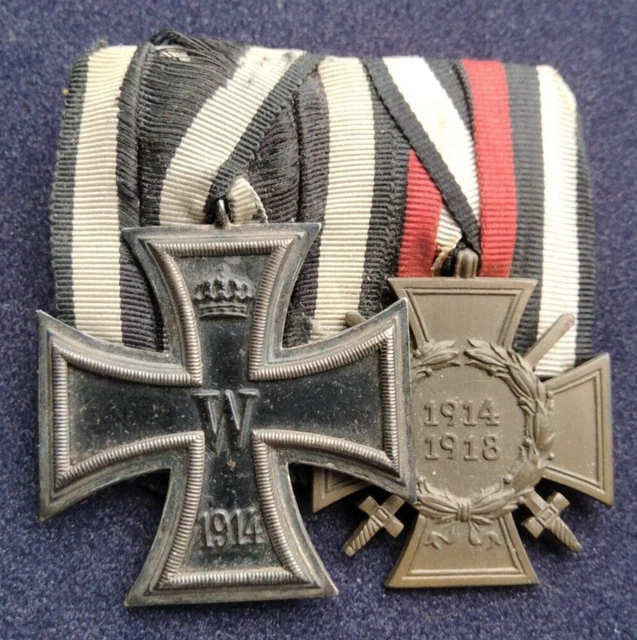 WW1 GERMAN MOUNTED Medal Pair 1914-1918 Iron Cross Honour/Hindenberg ...