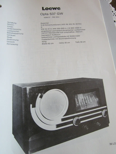 SCHALTPLAN N RADIO Loewe Opta 537 W, 1936 EUR 5,56 - PicClick DE