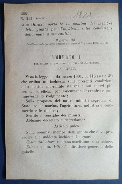 ROYAL DECREE THAT Name Members Of Splice Of Marina MERCANTILE-1821 £8. ...