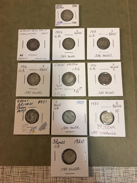 11 GB 3 Pence..1893 Rare Varity-1937, First year of Issue..Part of my 3 ...