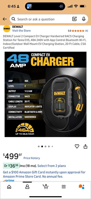 DEWALT LEVEL-2 WALL Mounted Electric Vehicle EV Charger up to 48 Amps ...