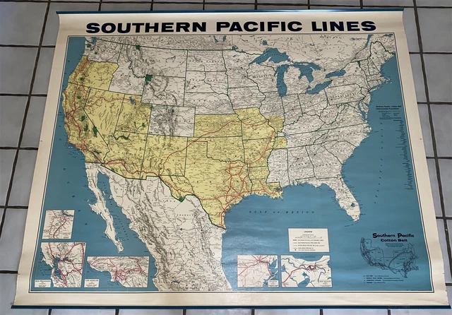 52& VINTAGE SOUTHERN Pacific & Cotton Belt Railroad System Map & US ...