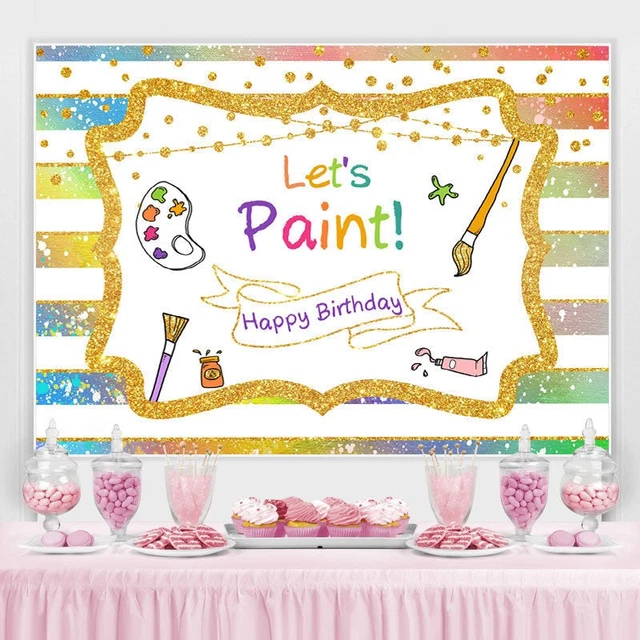 GOLD GLITTER LETS Paint Happy Birthday Party Backdrop $36.09 - PicClick AU