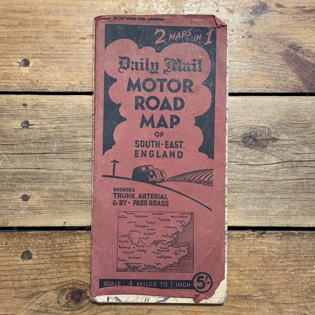 VINTAGE MAP DAILY Mail Motor Road Map South-east England London As ...