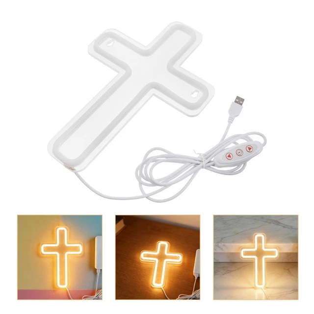 CROSS NEON SIGN: 11.4x7.9in LED Wall Decor Warm for Bedroom £20.65 ...