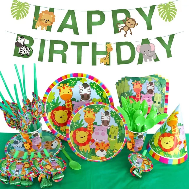 JUNGLE ANIMAL SAFARI Party Decoration Animals Birthday Tableware Party ...