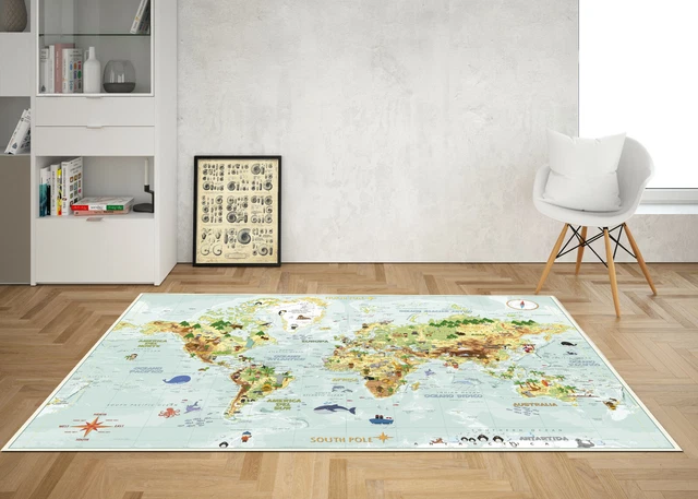 WORLD MAP CARPET. ANIMALS, ETHNICITIES, MONUMENTS, COUNTRIES, CAPITALS ...
