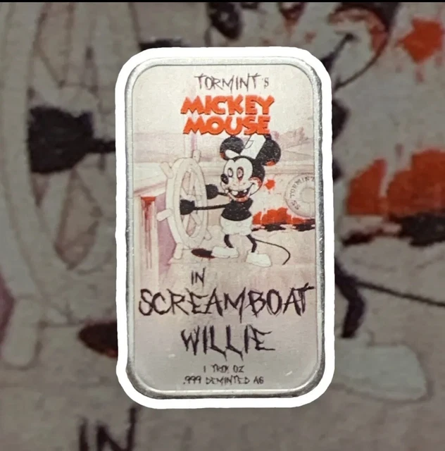 SCREAMBOAT WILLIE MICKEY Mouse 1 oz .999 Fine Silver Art Bar With COA ...