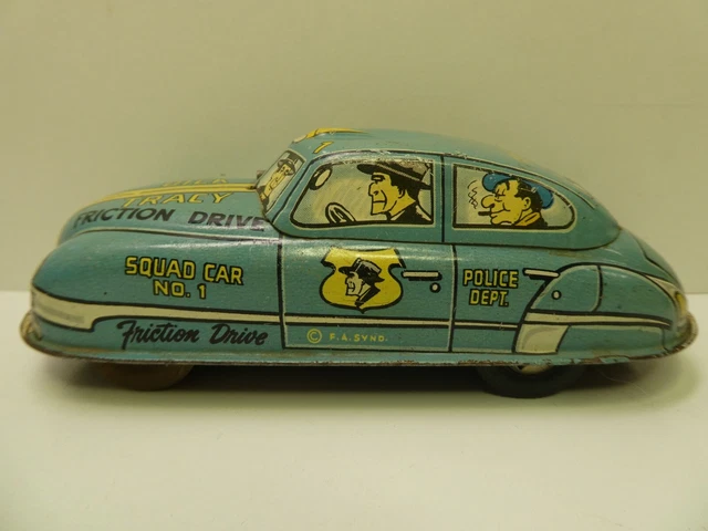 VINTAGE FRICTION DICK Tracy Pressed Tin Toy Car Model Line Mar F.a Synd ...