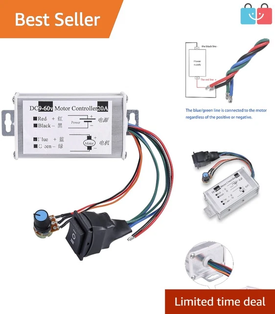 BRUSH MOTOR DRIVER - 1200W PWM Controller with Potentiometer for 9V-60V ...