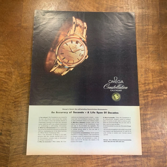 VINTAGE C.1960'S OMEGA CONSTELLATION SWISS WATCH MAGAZINE ADVERTISEMENT ...