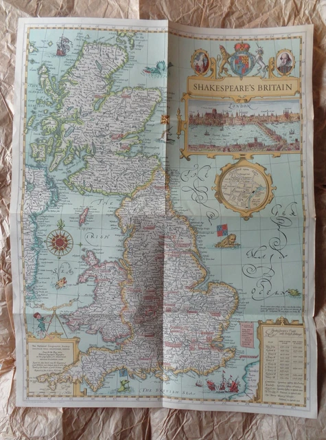 NATIONAL GEOGRAPHIC VINTAGE 60s UK Map - 1964 Shakespeare's Britain ...