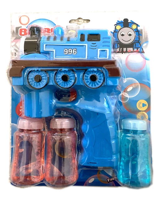 BLUE TRAIN BUBBLE Gun Blower Blaster with Flashing LED Lights & Music ...