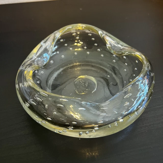 VINTAGE MCM BLENKO Glass Ashtray Clear Glass Controlled Bubble Plants ...