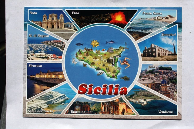 CARTOLINA SICILIA SICILIA Multifoto Con Mappa Anni 2000 EUR 2,90 ...