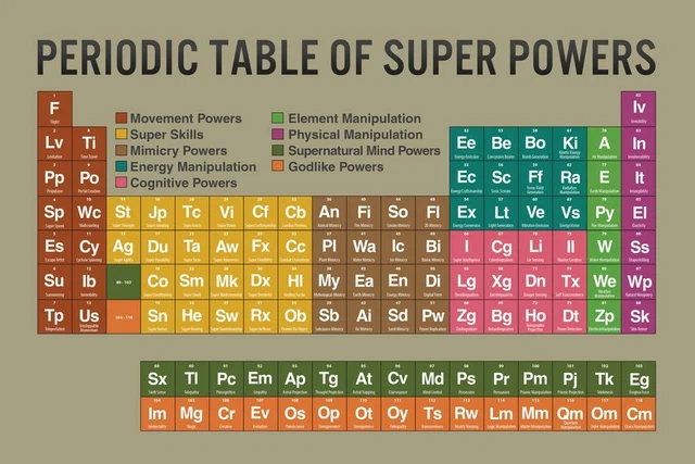 PERIODIC TABLE OF Super Powers Tan Reference Chart Poster 24x36 £13.73 ...