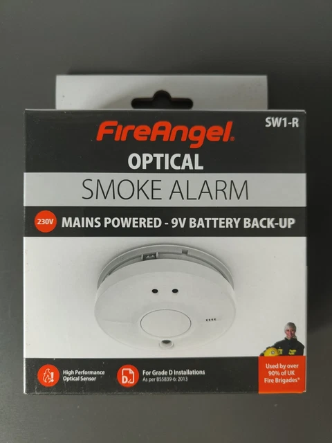 FIREANGEL SW1-R MAINS Powered Optical Smoke Alarm with 9V Battery Back ...