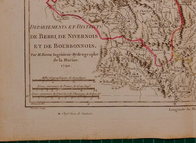 1790 DATED RIGOBERT Bonne Map ~ Berri De Nivernois And Bourbonnois $156 ...