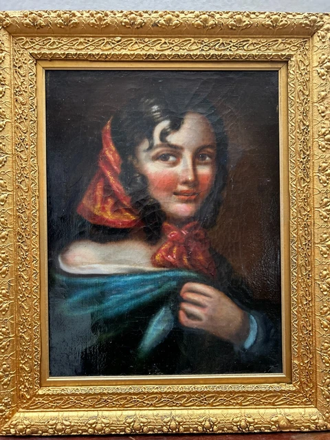 TABLEAU ANCIEN HUILE portrait d'une femme portant une foulard tête ... TABLEAU ANCIEN HUILE portrait d'une femme portant une foulard tête ...