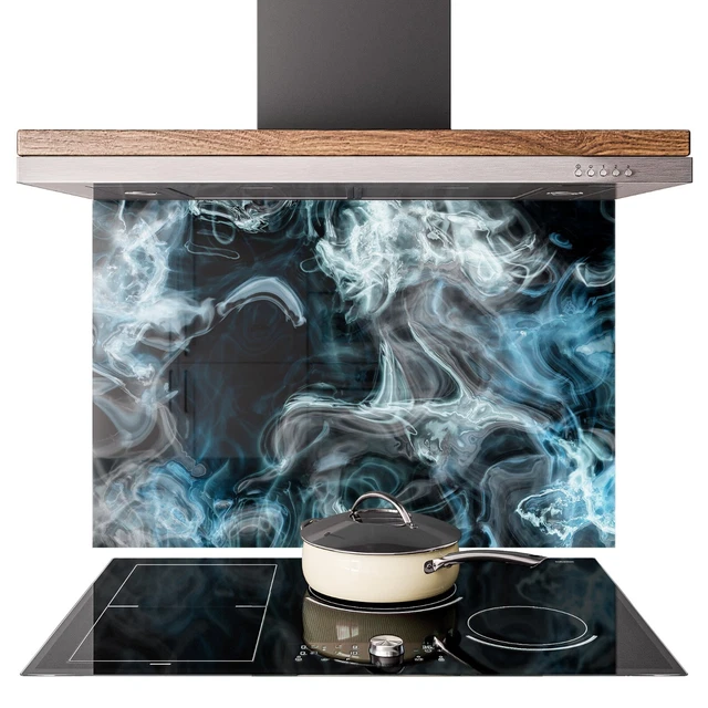 KITCHEN GLASS SPLASHBACK Toughened Cooker ANY SIZE Abstract Blue Wave ...