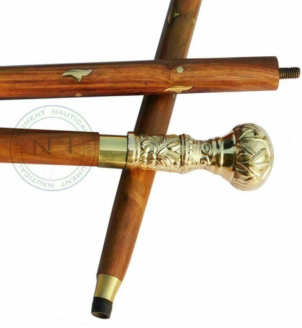 VICTORIAN BRASS LONG Ball Handle Design Wooden Walking Cane Stick ...