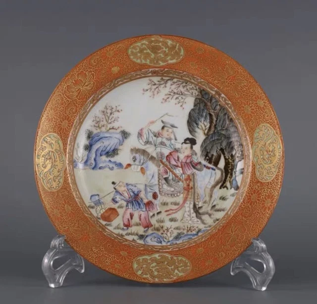 ANTIQUE CHINESE RARE painted gold Zhang Sheng rush exam folding ...
