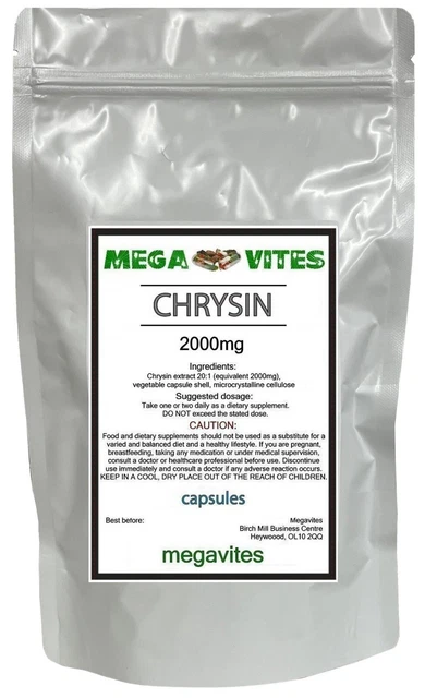 CHRYSIN CAPSULES 2000MG - MUSCLE GROWTH, ANTI-INFLAMMATORY - MEGAVITES ...