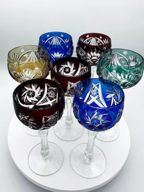 VINTAGE BOHEMIAN CUT To Clear Crystal Glass Wine Hock Set 7 Nachtmann ...