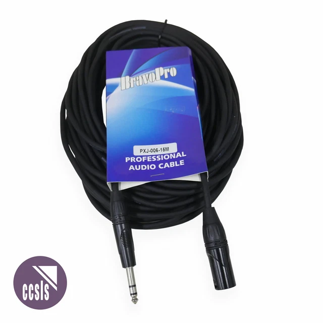BRAVOPRO PXJ006-15 15M Audio Cable 3-pin XLR Male to 6.35mm TRS Jack ...