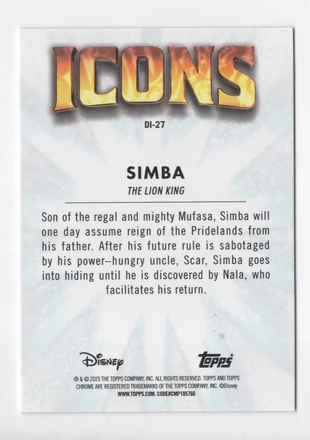 TOPPS DISNEY CHROME 2025 Icons Simba Lion King Card DI-27 £9.99 - PicClick UK