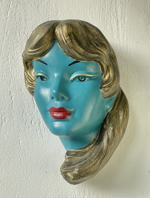 VINTAGE 50S TRETCHIKOFF Inspired Kitsch Chalk-ware Plaster Blue Lady ...