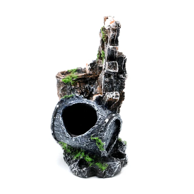 AQUARIUM ORNAMENT STEERING Wheel Wine Barrel Home Pet Fish Tank Decor ...