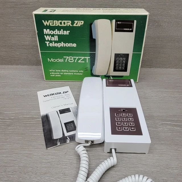 VINTAGE WEBCOR ZIP Modular Wall Telephone (White) Model 787ZT- Made in ...