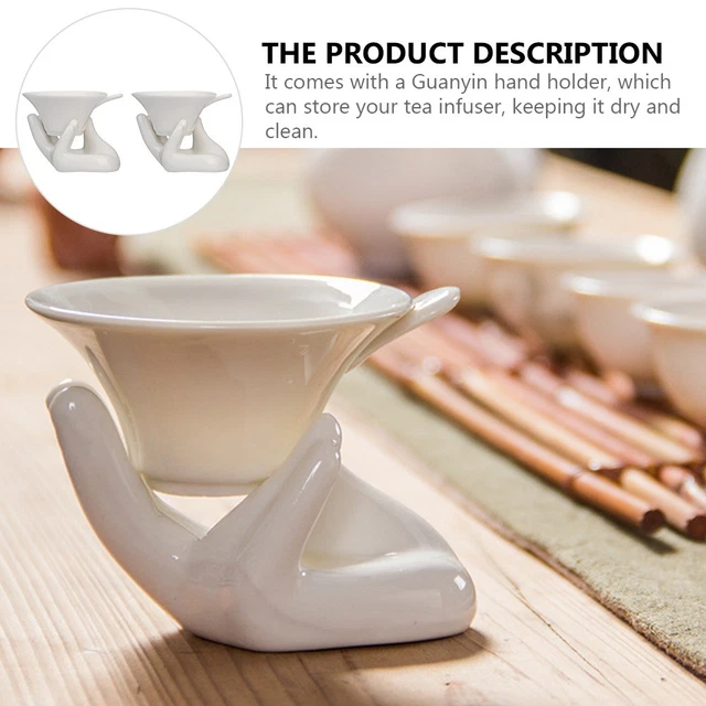 2 SETS CERAMIC Tea Strainer Filter with Porcelain Hand Support Holder ...