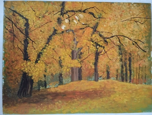 TABLEAU HUILE - AUTOMNE SOUS-BOIS -40 cm x 30 cm - sur carton EUR 30,00 - PicClick FR