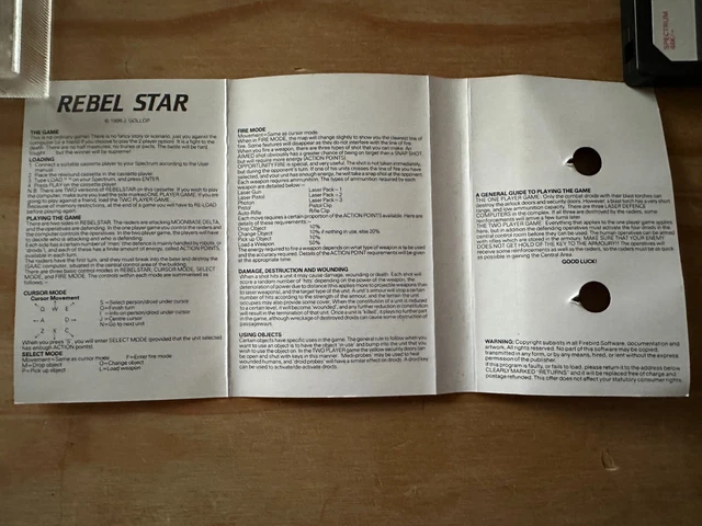 REBELSTAR (FIREBIRD) ZX Spectrum 48k/128k cassette. Tested/Working £6. ...