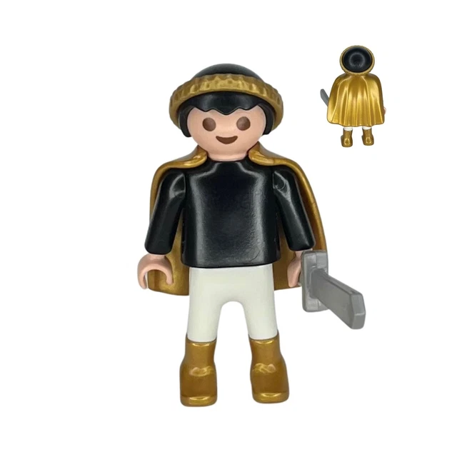 PLAYMOBIL FIGURINE ENFANT doré/noir prince épée cape médiévale lâche ...
