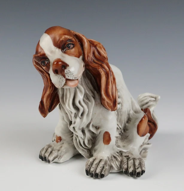 VINTAGE ITALIAN CAPODIMONTE Porcelain Springer Spaniel Dog Figurine ...