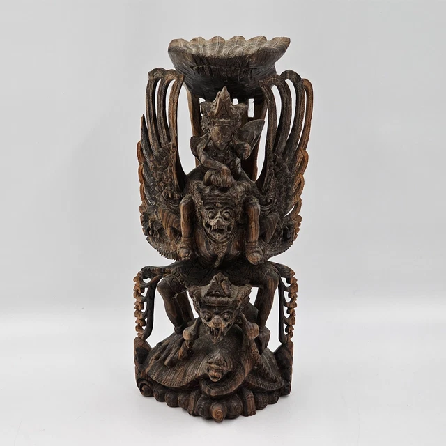 INTRICATE HAND-CARVED BALINESE Wooden Figure Vishnu Riding Garuda (C4 ...