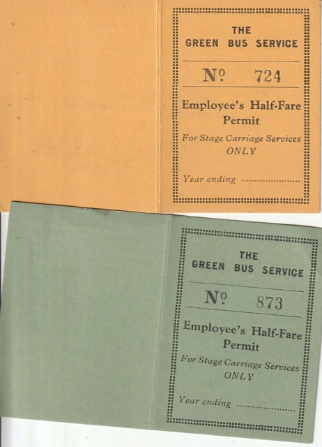 CARD TICKETS. THE Green Bus Service. Employee's Half-Fare Permit. 2 ...
