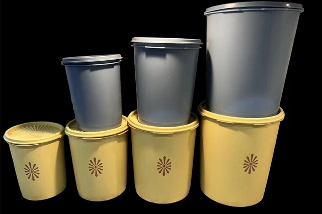VINTAGE YELLOW BLUE Tupperware Canisters Servalier Nesting Set w/Lids ...