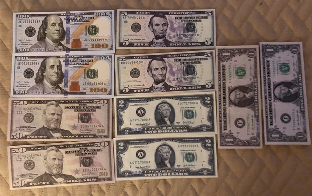 FAKE BANK GAMES PLAY MONEY KIDS CASH PAPER 10 PCS 2 of Each $$$ PARTY ...