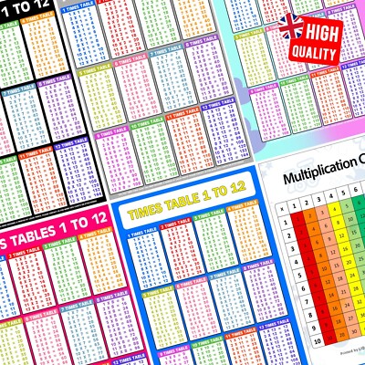 TIMES TABLES CHILDREN Education Posters Math Multiplication Wall Chart ...